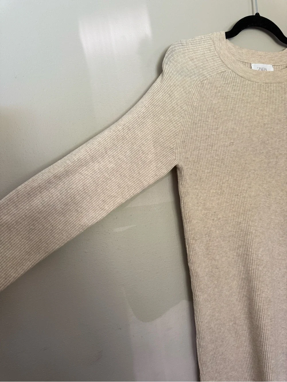 Zara | Dresses | Zara Beige Ribbed Longsleeve Knit Dress | Poshmark